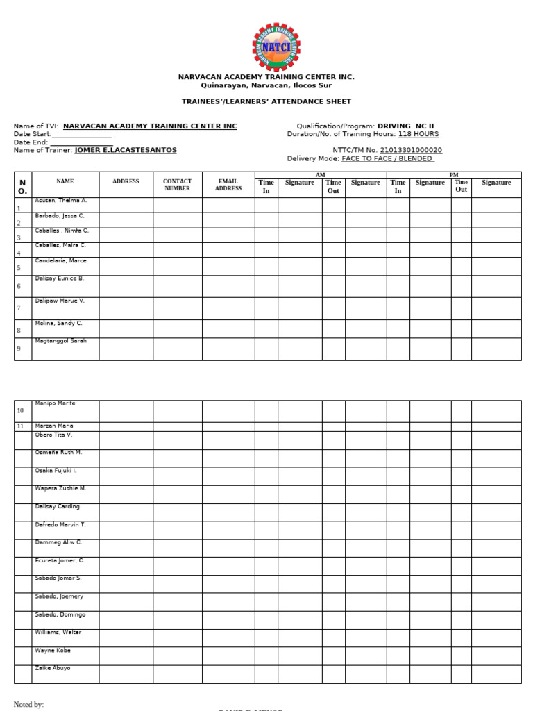 Attendance Sheet - Jdvp-A4 | PDF