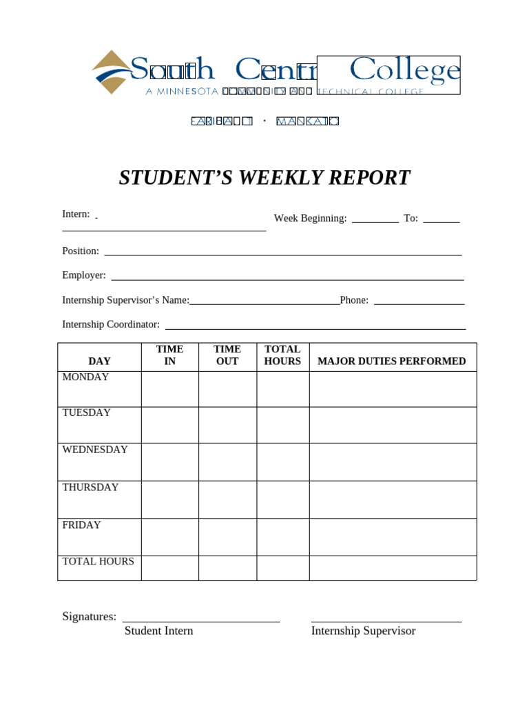 Student Weekly Report Template | PDF