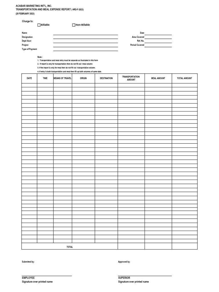 Transportation and Meal Expense Report | PDF