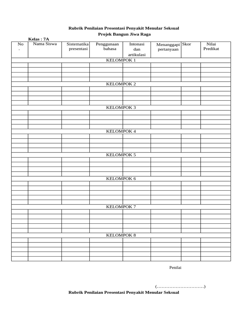 Rubrik Penilaian Presentasi PMS | PDF
