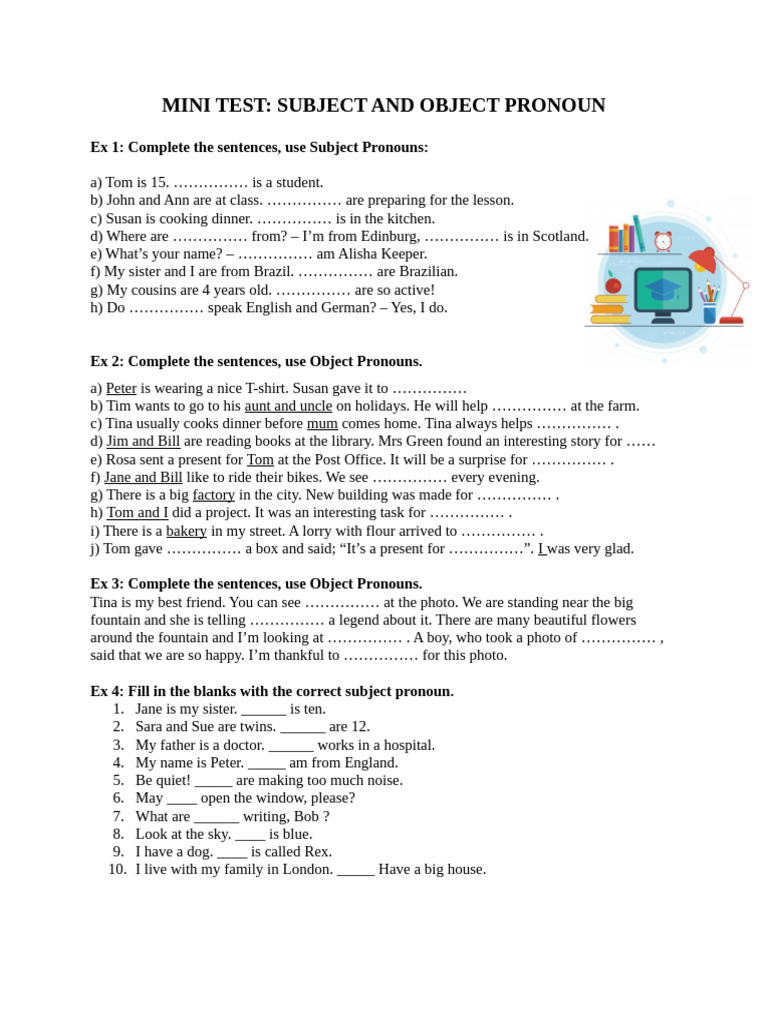 E8 - Subject and Object Pronouns - No 4 | PDF