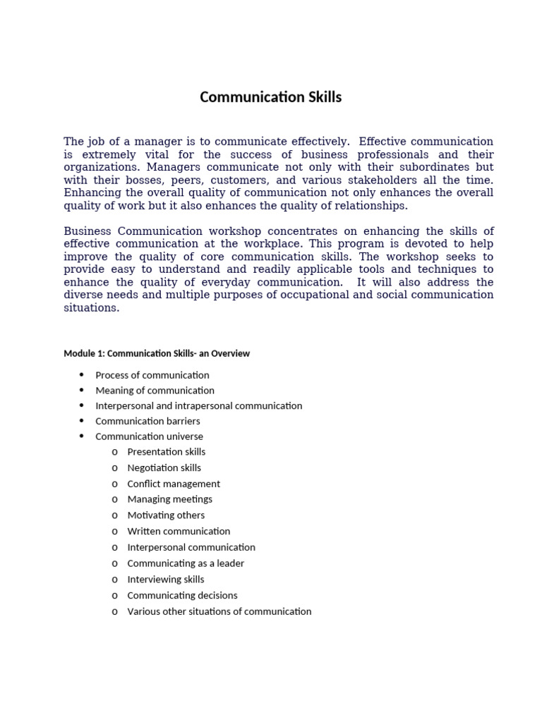 Communication Skills e Learning Modules | PDF | Communication | Interpersonal Communication
