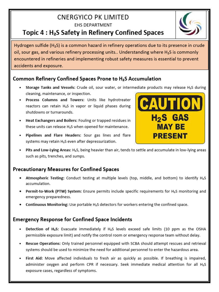 Topic 4 Hydrogen Sulfide Safety in Refinery Confined Spaces | PDF