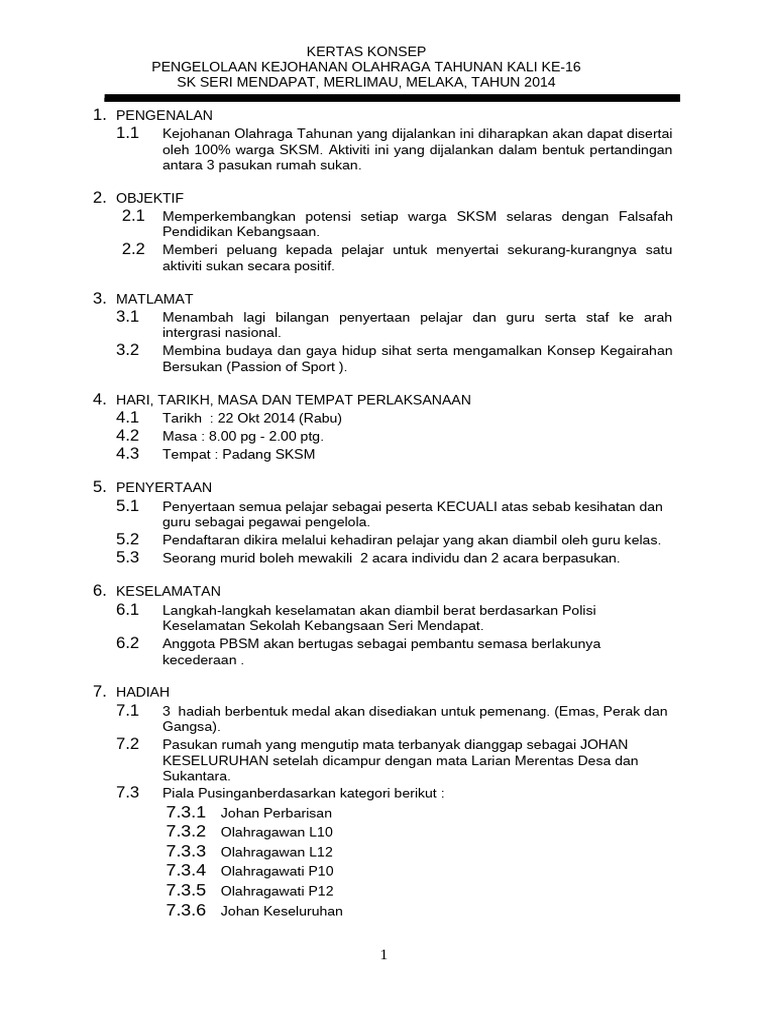 Draf Kertas Kerja Sukan | PDF