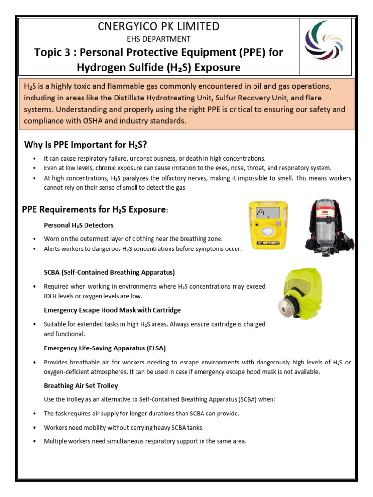 Topic 3 Personal Protective Equipment (PPE) for Hydrogen Sulfide ...