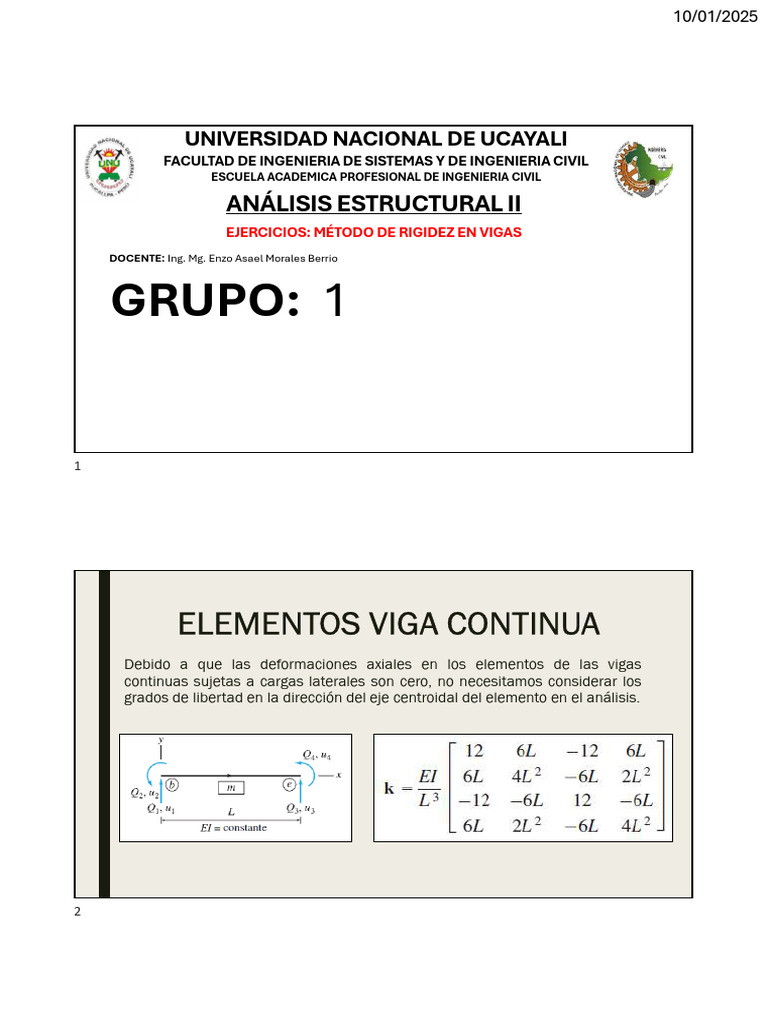 Microsoft Powerpoint - Grupo 1-Metodo de Rigidez en Vigas | PDF | Rigidez | Álgebra