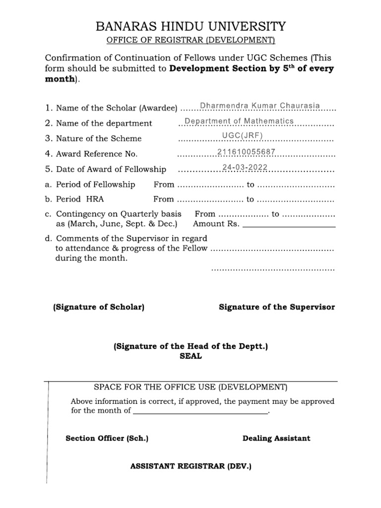 Dharmendra Fellowship Form | PDF