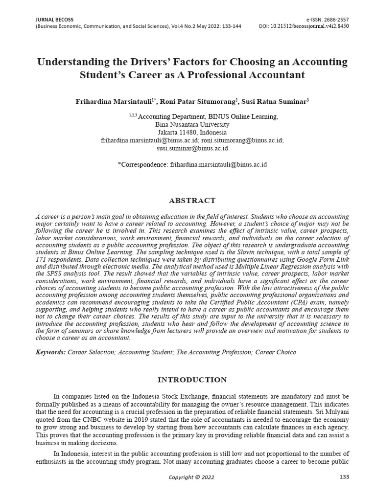 Understanding The Drivers' Factors For Choosing An Accounting Student's ...