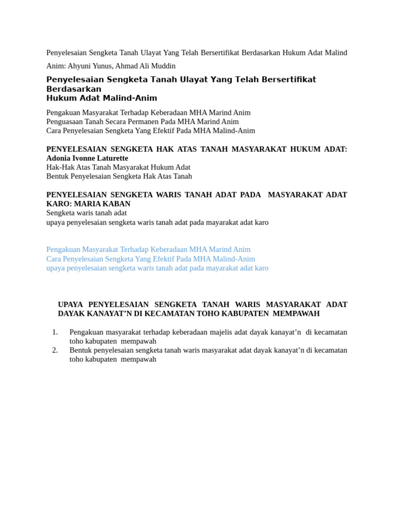 Penyelesaian Sengketa Tanah Adat Malind | PDF