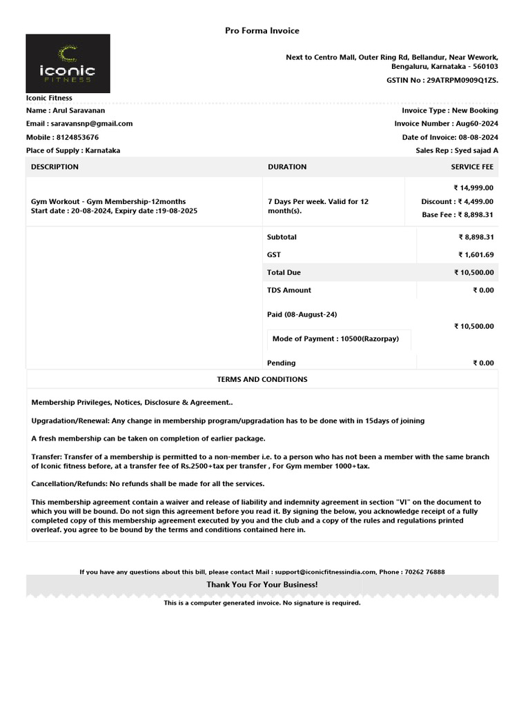gym bill | PDF | Invoice | Receipt