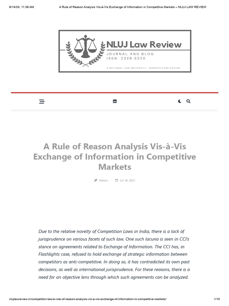 A Rule of Reason Analysis Vis-à-Vis Exchange of Information in ...