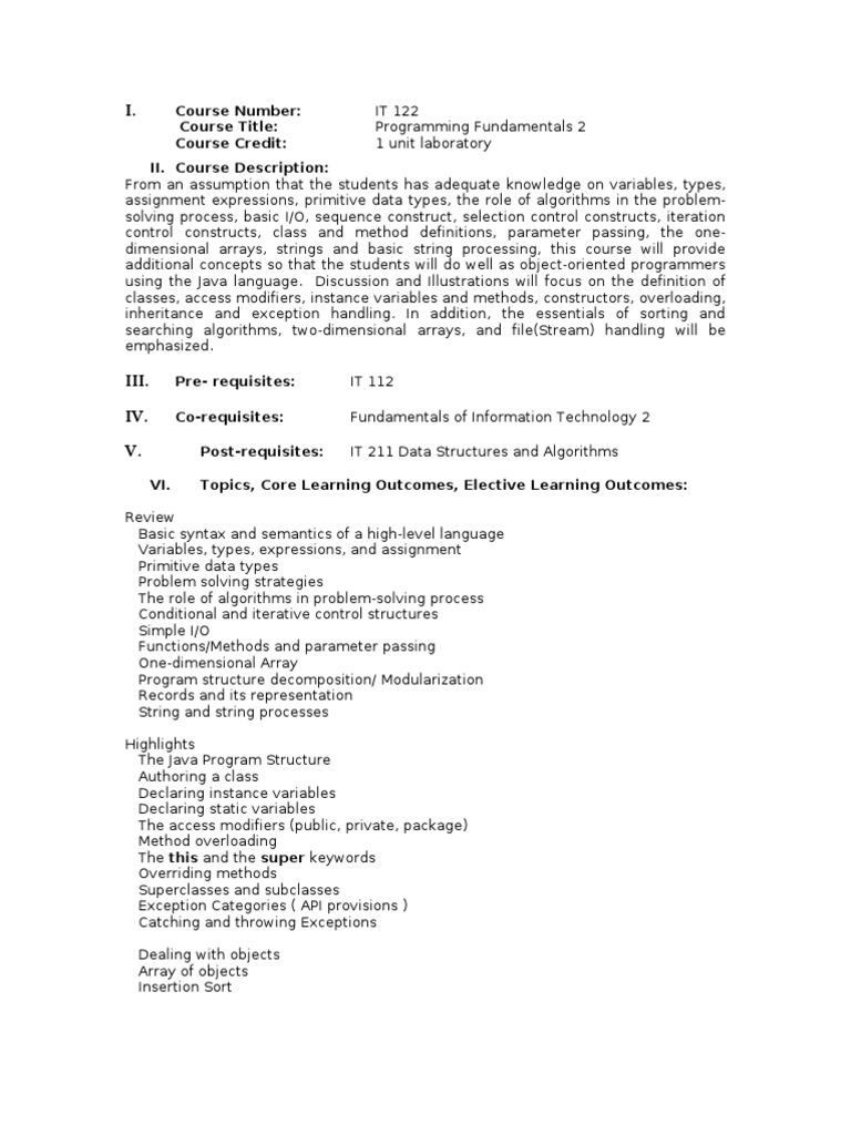 Syllabus It Laboratory Pdf Method Computer Programming Class Computer Programming