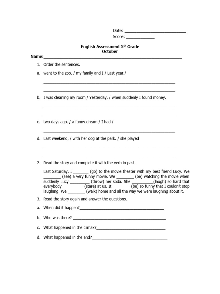 English Assessment 5th Grade | PDF