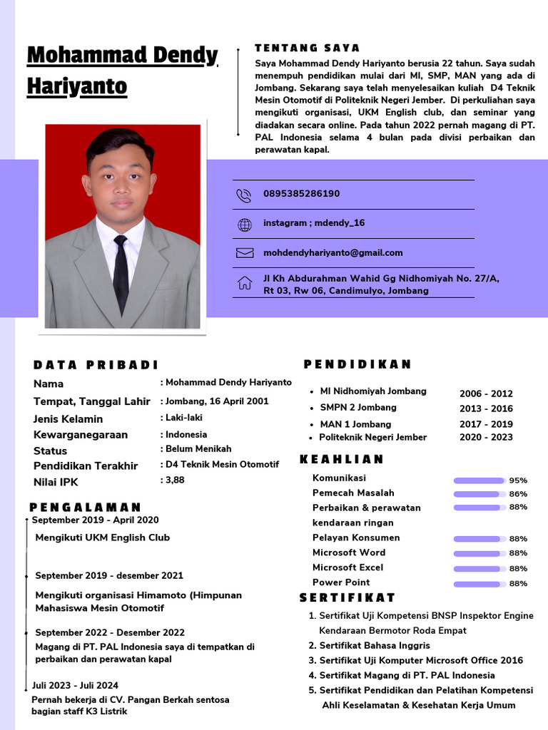 CV Terbaru Mohammad Dendy Hariyanto | PDF