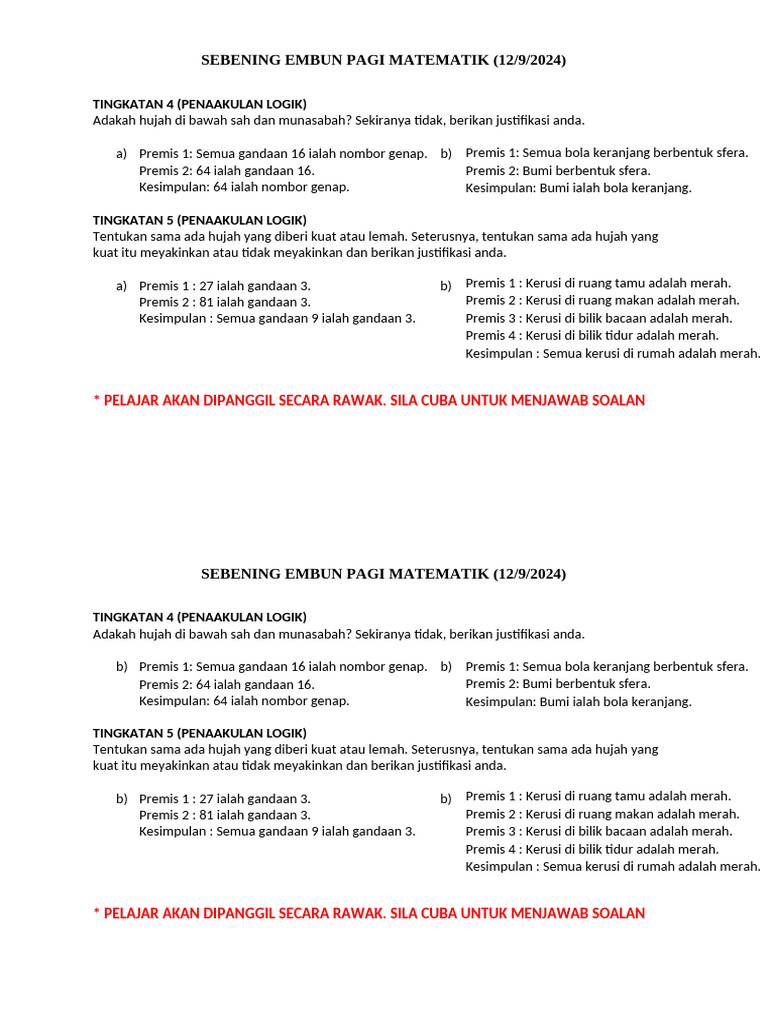 Sebening Embun Pagi Matematik | PDF