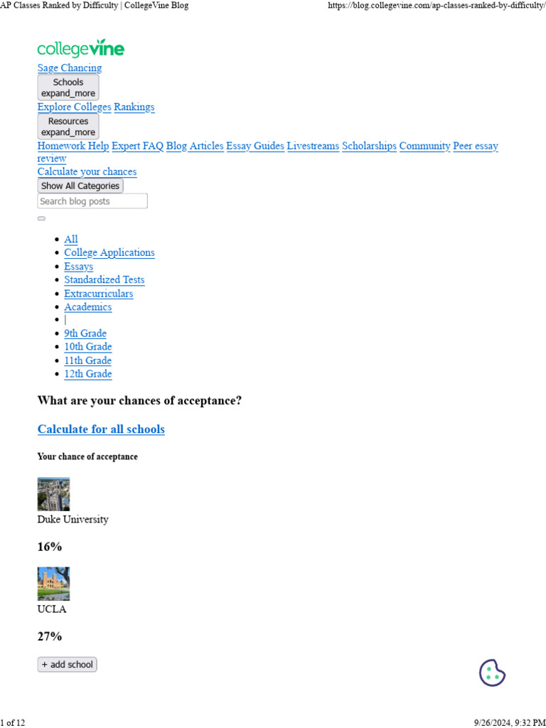 AP Classes Ranked by Difficulty - CollegeVine Blog | PDF | Advanced ...