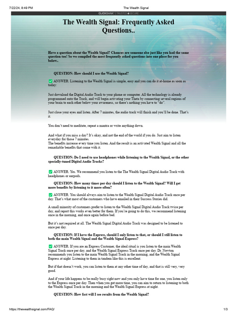 The Wealth Signal FAQ | PDF | Neural Oscillation | Insight