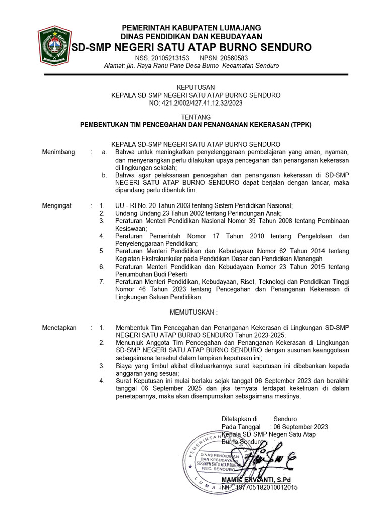 SK TPPK SD SMPN Satap Burno | PDF