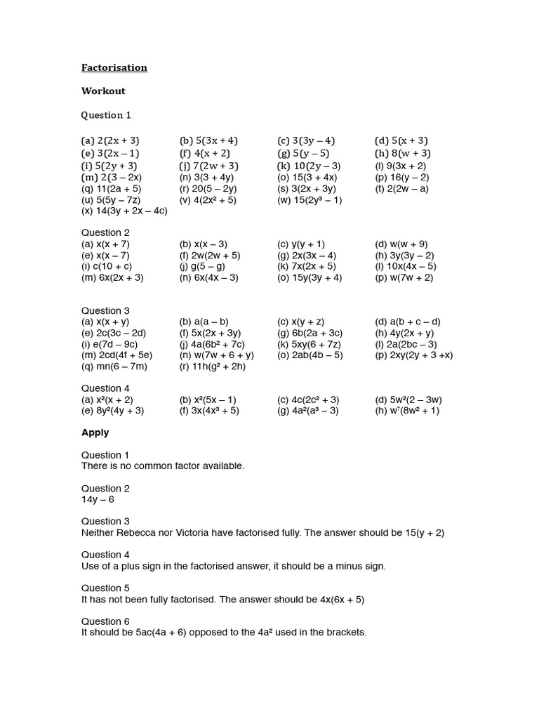 Factorisation Answers PDF | PDF