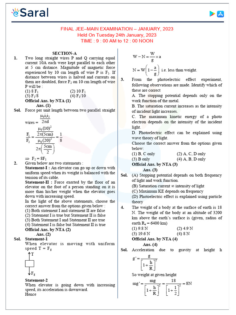 Pyq 2023 | PDF | Gases | Photoelectric Effect