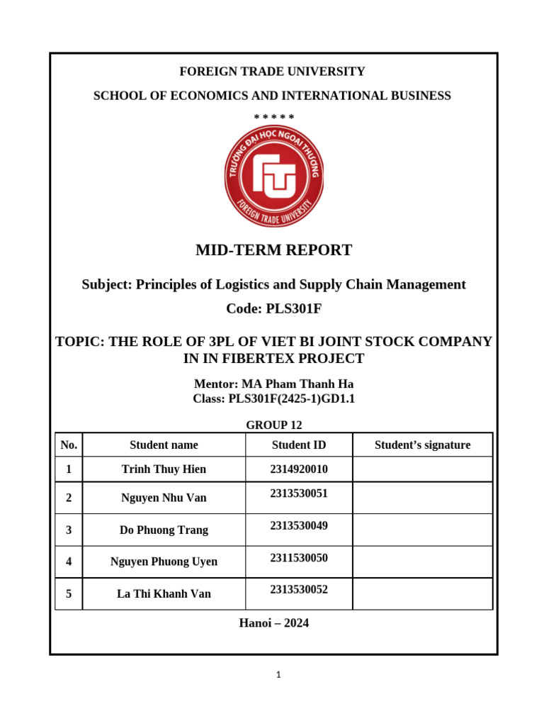 LOG SCME101 Final Examination Report Group 1 K62 LSCM | PDF | Logistics | Supply Chain