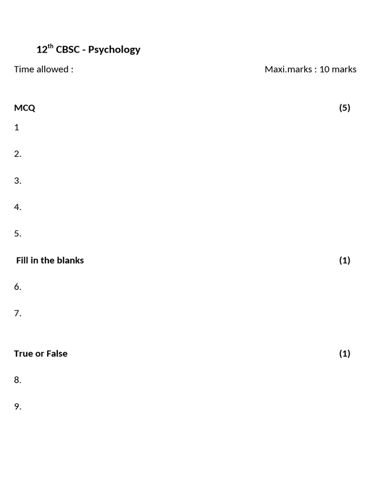 10 Mark Test Format | PDF