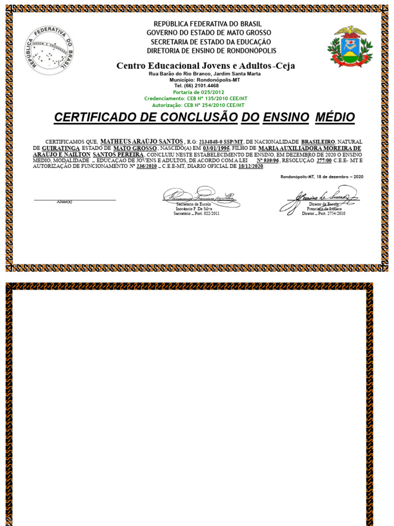 Certificado Escolar MT | PDF
