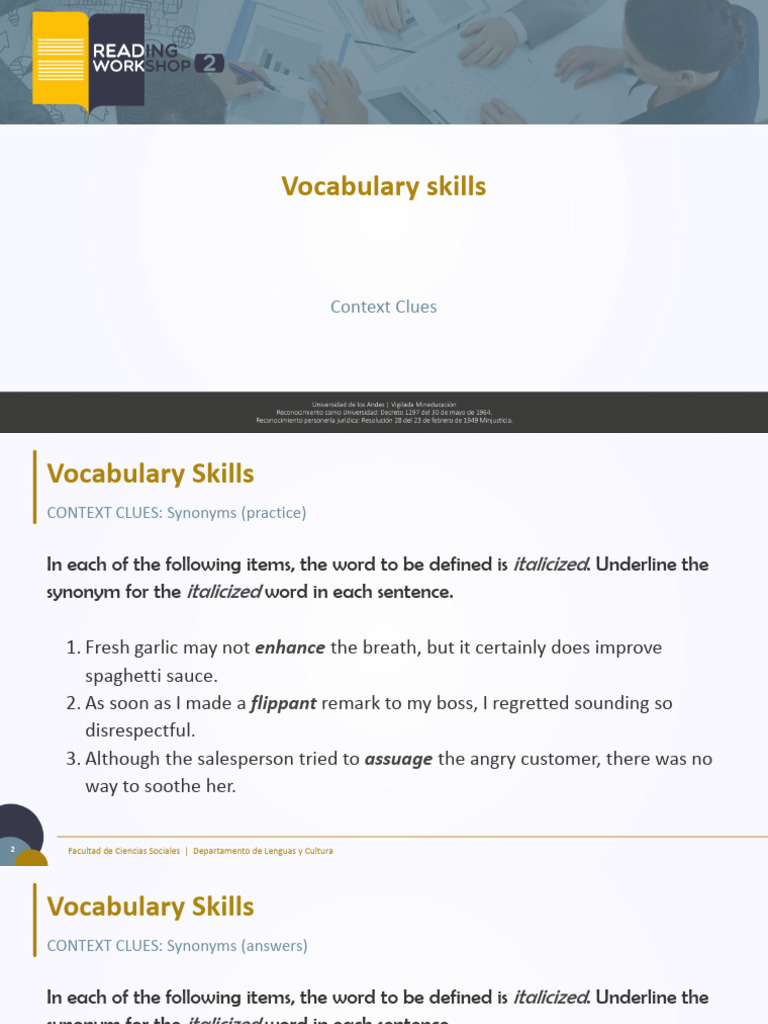 5 - Vocabulary Skills - CONTEXT CLUES (Practice) | PDF | Lexicology ...
