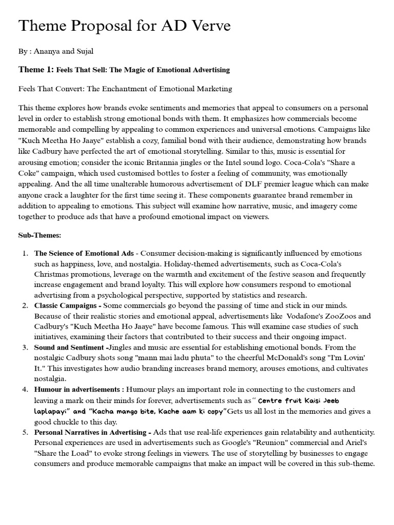 Theme Proposal For AD Verve | PDF | Brand | Emotions