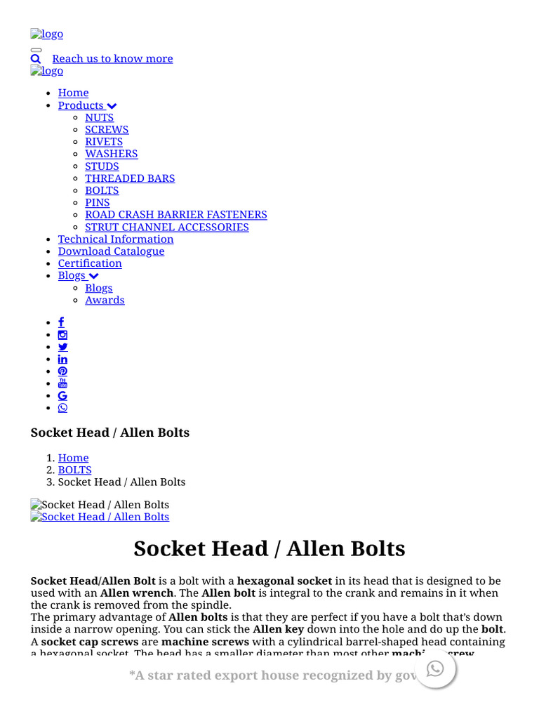 Socket Head-Allen Bolts - Allen Cap Socket Head Bolts-DIN 912 ISO 4762 ...