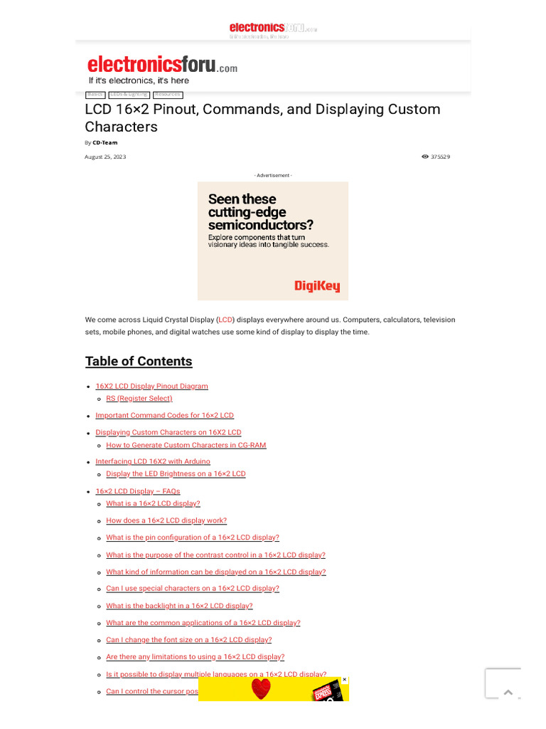 Lcd 16x2 Pinout Commands And Displaying Custom Character Pdf