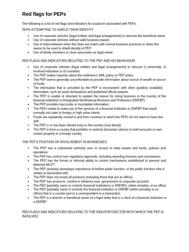 Pep Red-Flags | PDF | Banks | Cash