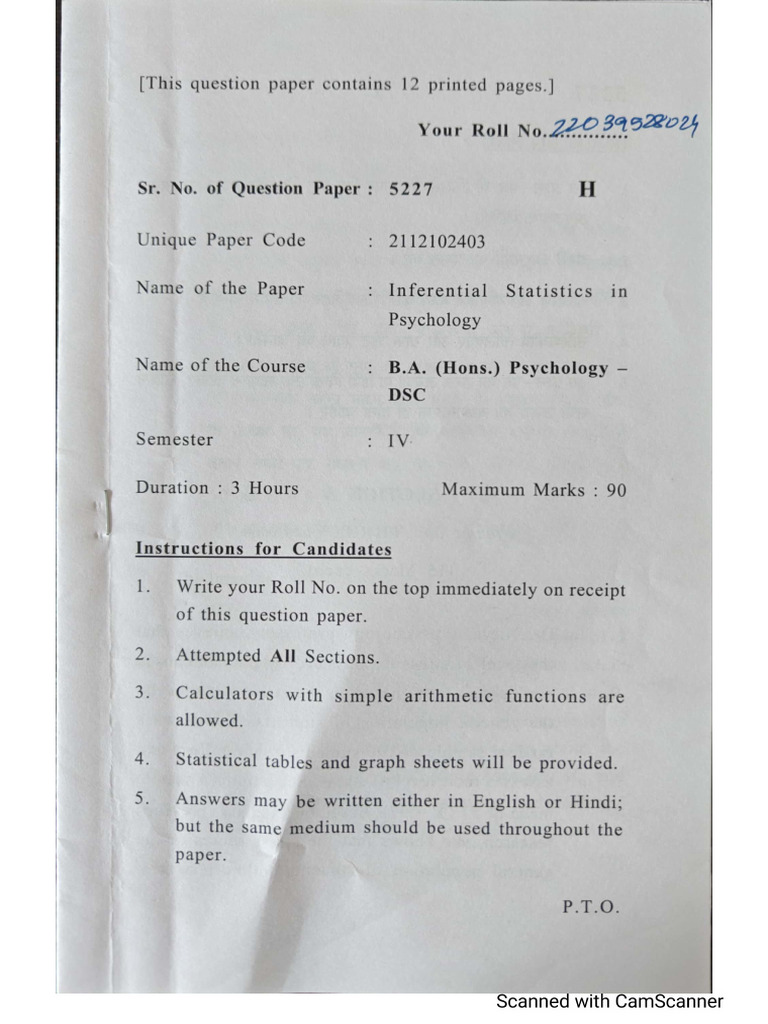 Sem 4 DSC Psych DU NEP PYQ | PDF