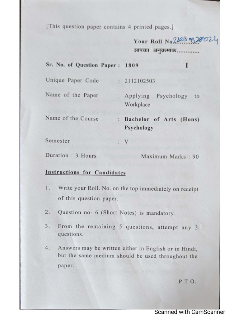 Sem 5 Psych DU NEP PYQ | PDF
