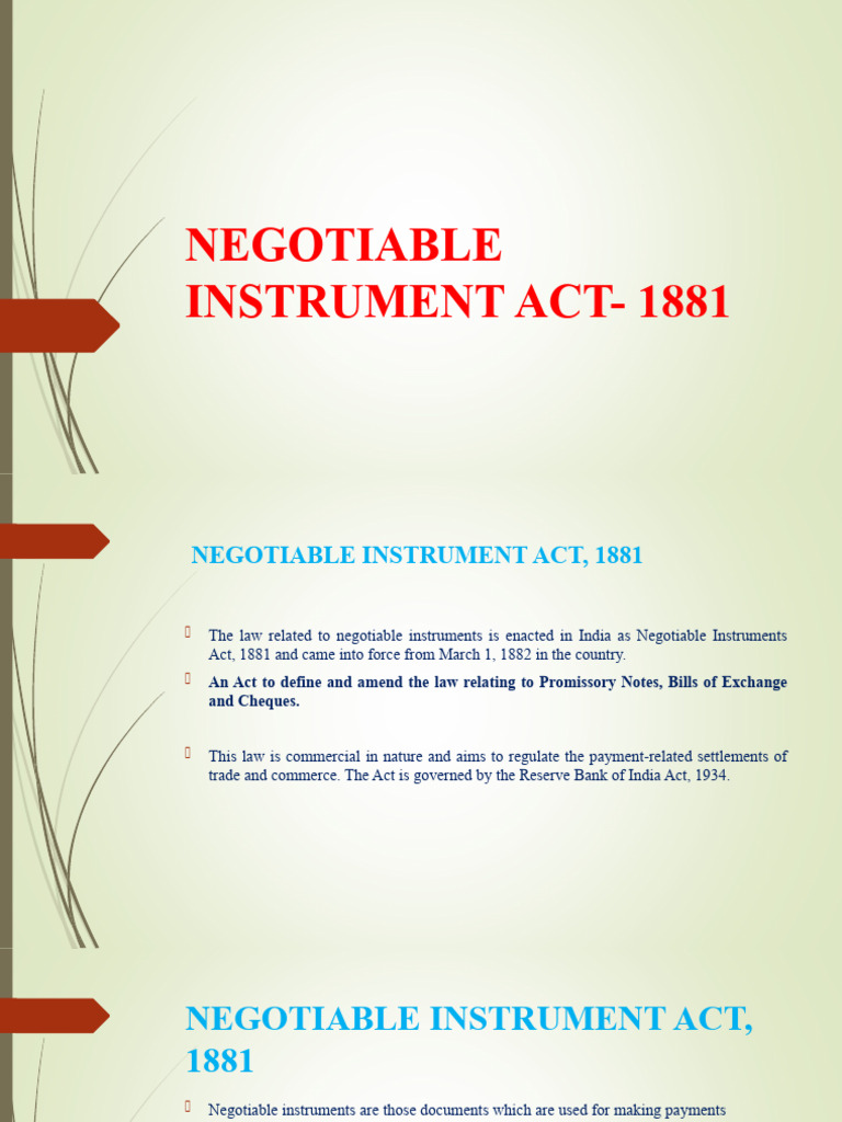 Negotiable Instrument Act | PDF | Negotiable Instrument | Cheque