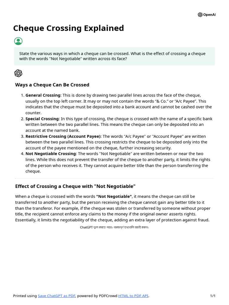 Types of Cheque Crossing Explained | PDF