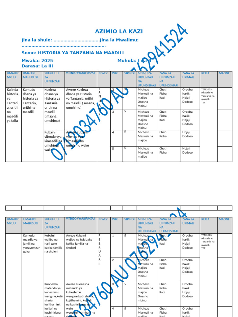 Historia Ya TZ Na Maadili STD 3 | PDF