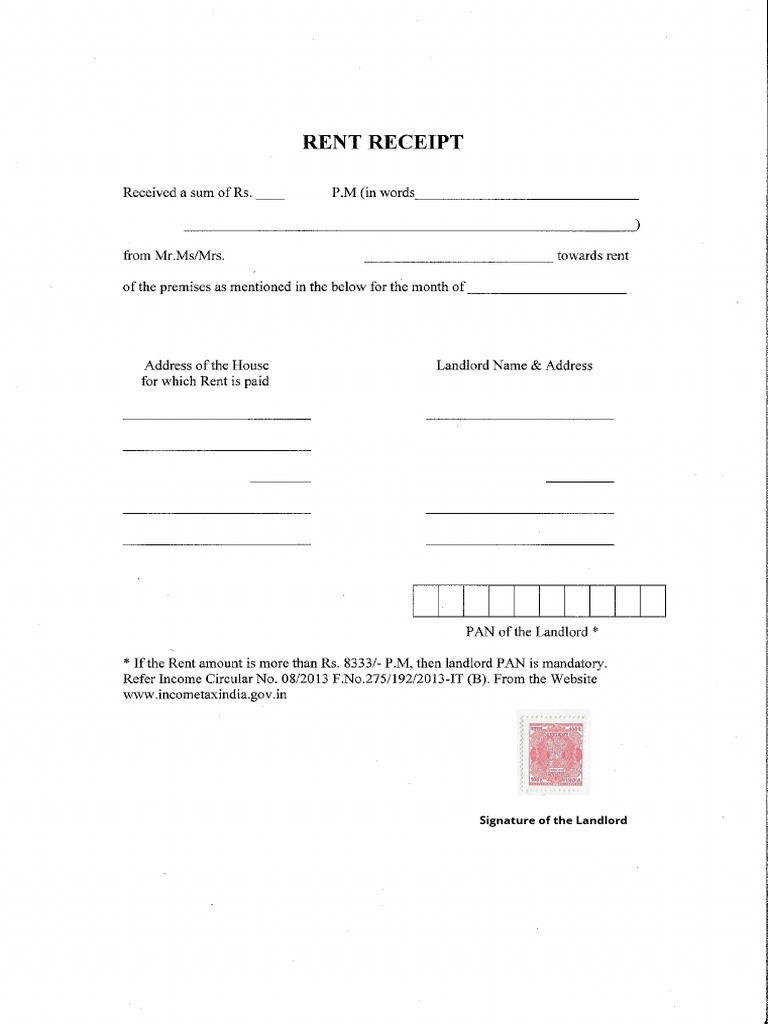 Rent Receipt With Stamp | PDF