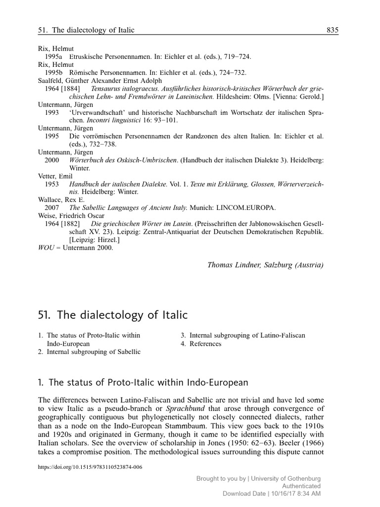 Fortson Dialectology of Italic from HCHIL - Vol 2 | PDF | Latin | Stress (Linguistics)