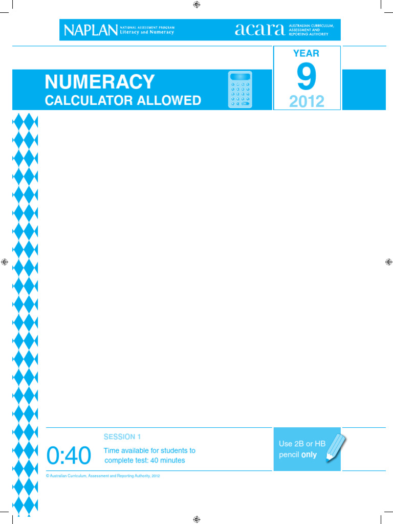 Naplan 2012 Final Test Numeracy Year 9 (Calculator) | PDF | Area | Volume