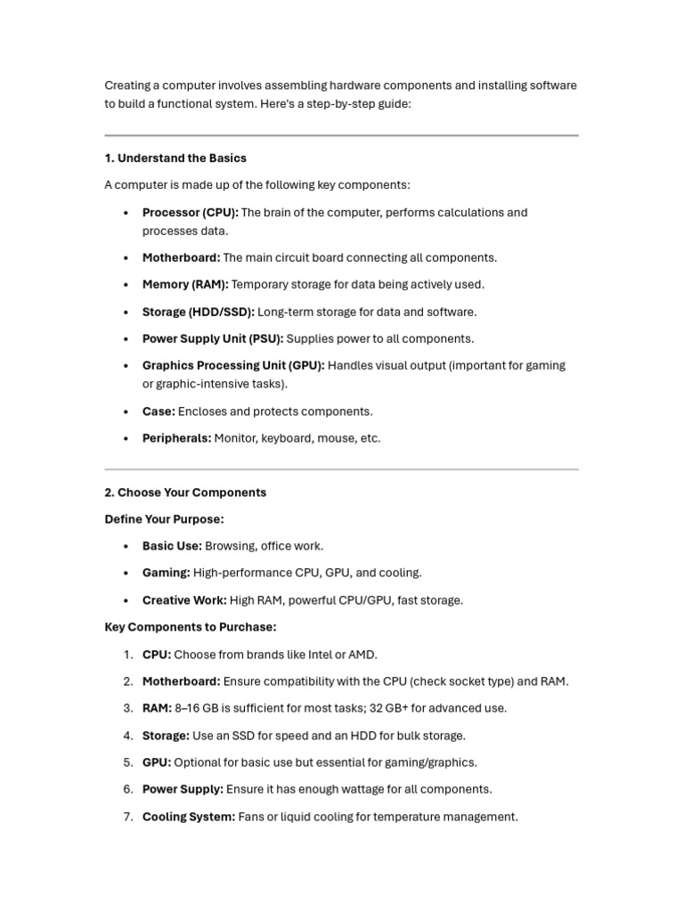 How to creat computer | PDF | Graphics Processing Unit | Computer Hardware