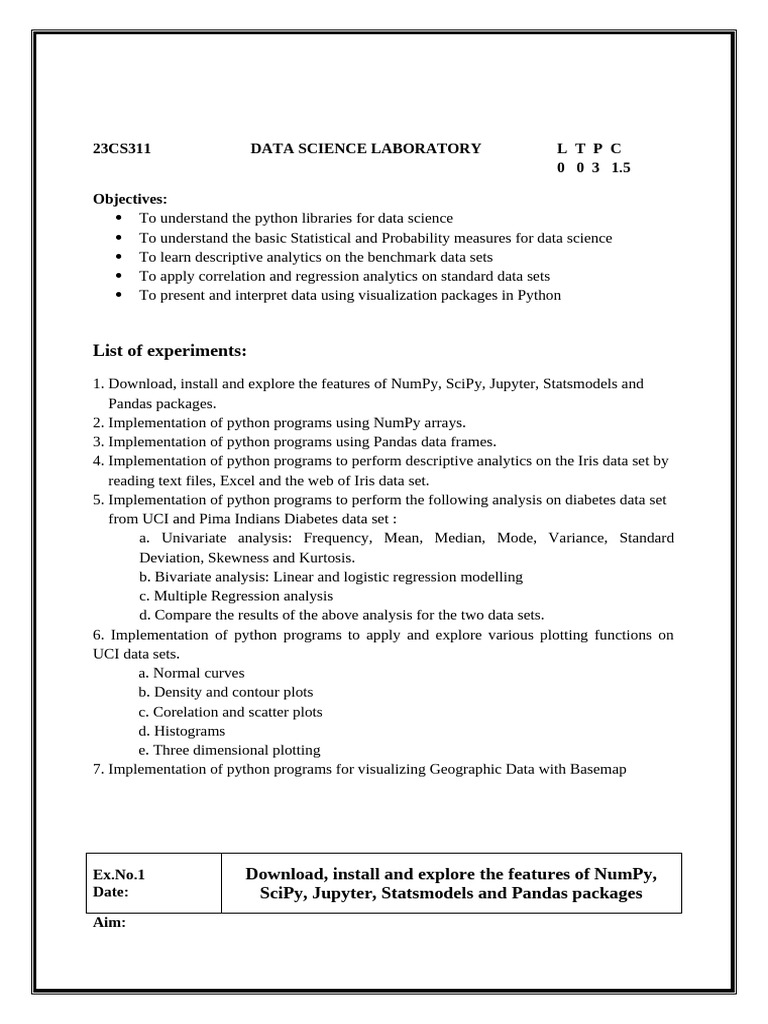 23CS302 - dslab - experiment 1 | PDF | Python (Programming Language) | Command Line Interface