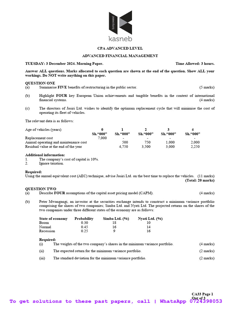 Advanced Financial Management Exam 2024 | PDF | Cost Of Capital ...