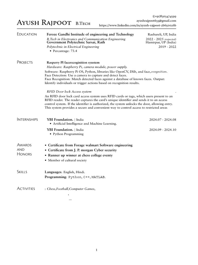 Yuan S Resume Template 1 | PDF | Radio Frequency Identification | Computing
