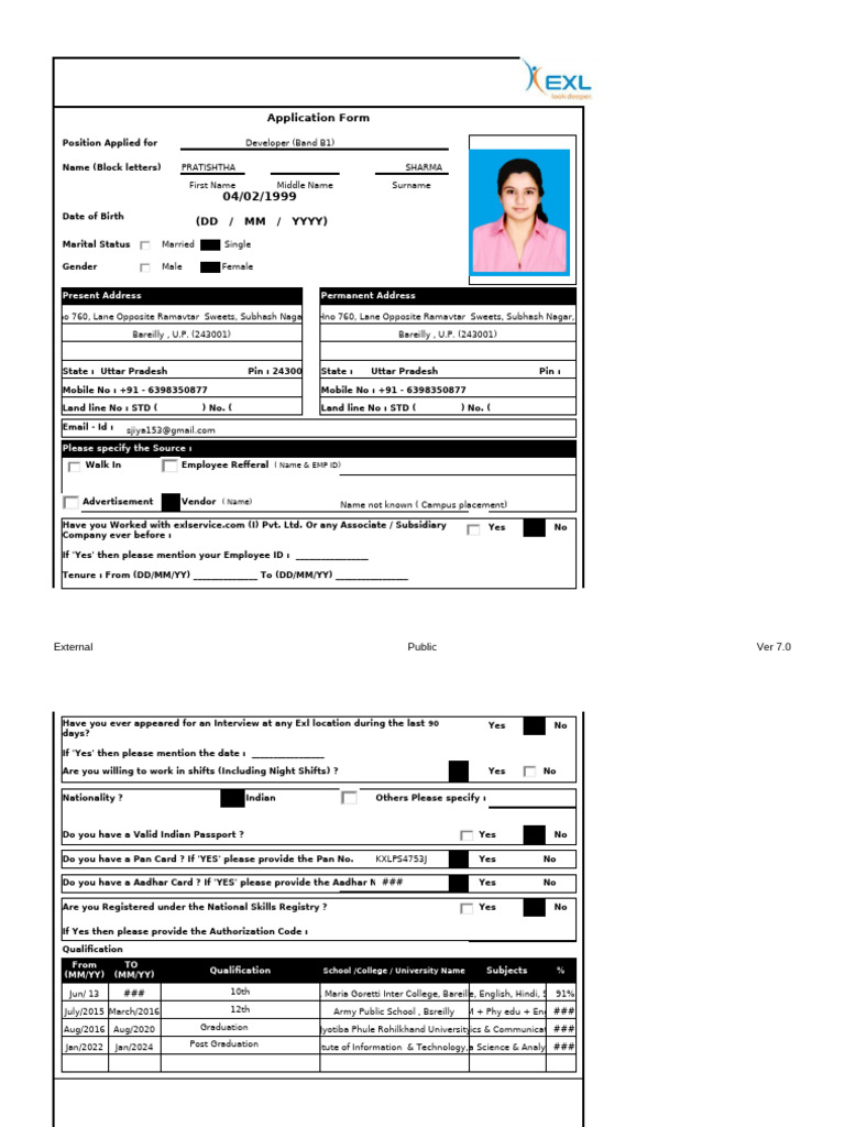 Pratishtha Sharma - Updated Application Form | PDF