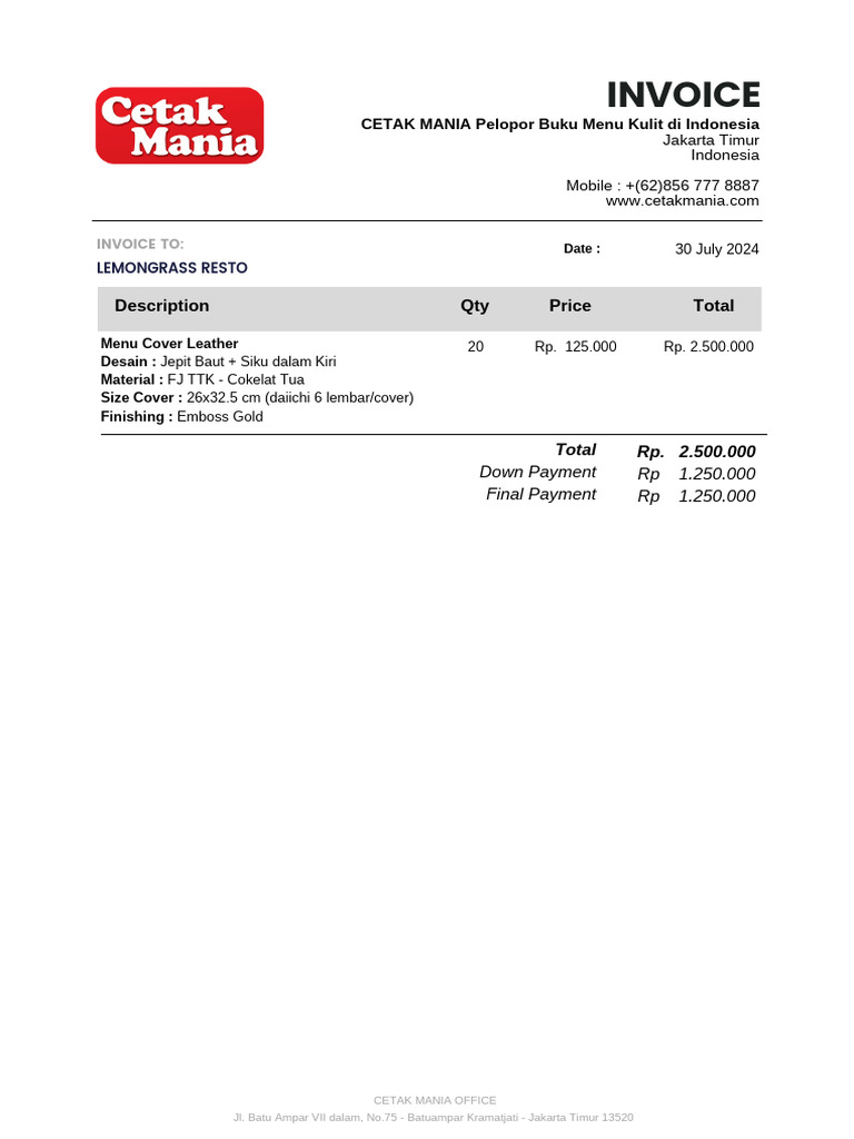 Invoice Faktur Cafe | PDF