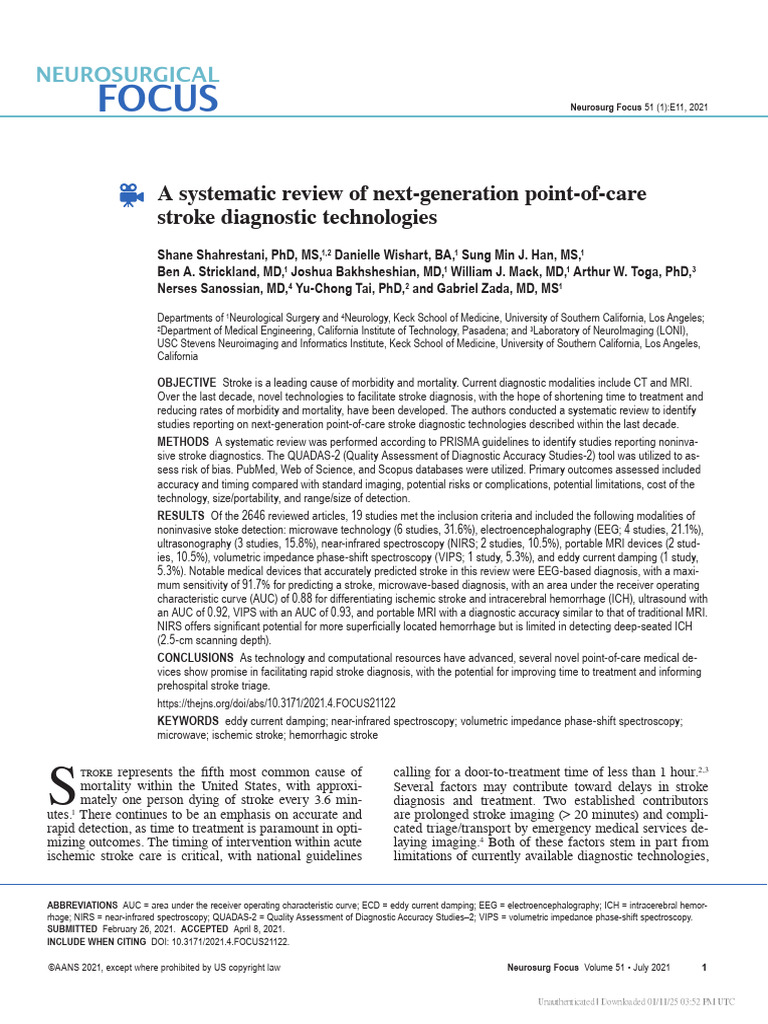 Neurosurg Focus Article PE11 | PDF | Stroke | Electroencephalography