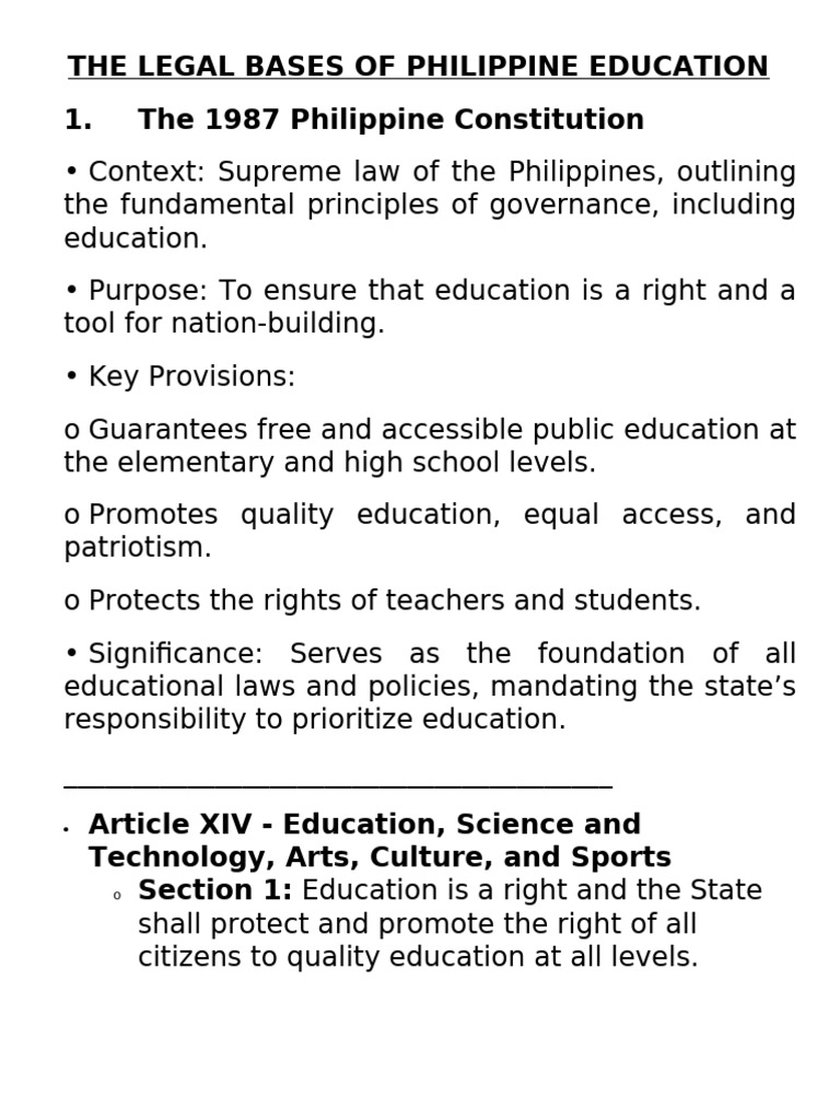 The Legal Bases of Philippine Education | PDF | Vocational Education ...
