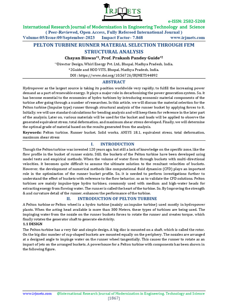 Pelton Turbine Runner Material Selection Through Fem | PDF | Strength ...