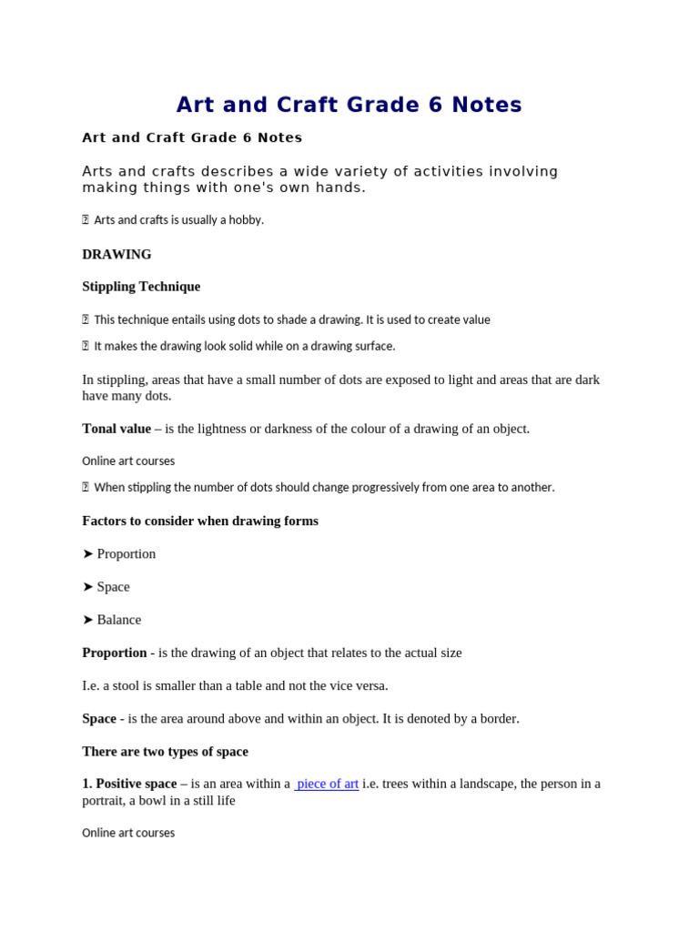 Grade 6 Art and Craft Techniques | PDF | Drawing | Wood Carving